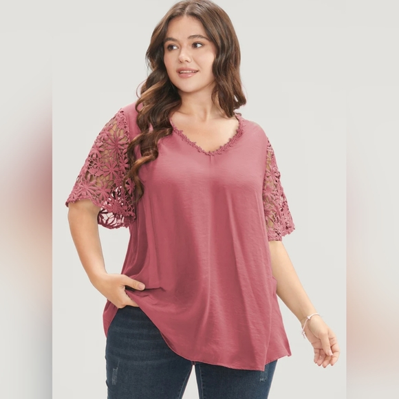 BloomChic | Tops | Bloomchic Plain V Neck Floral Patchwork Blouse ...